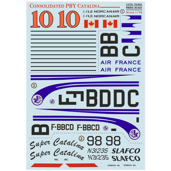 Print Scale 72-502 1/72 Decal For Civil Consolidated Pby Catalina Model Kit Decals, Aftermarket ...